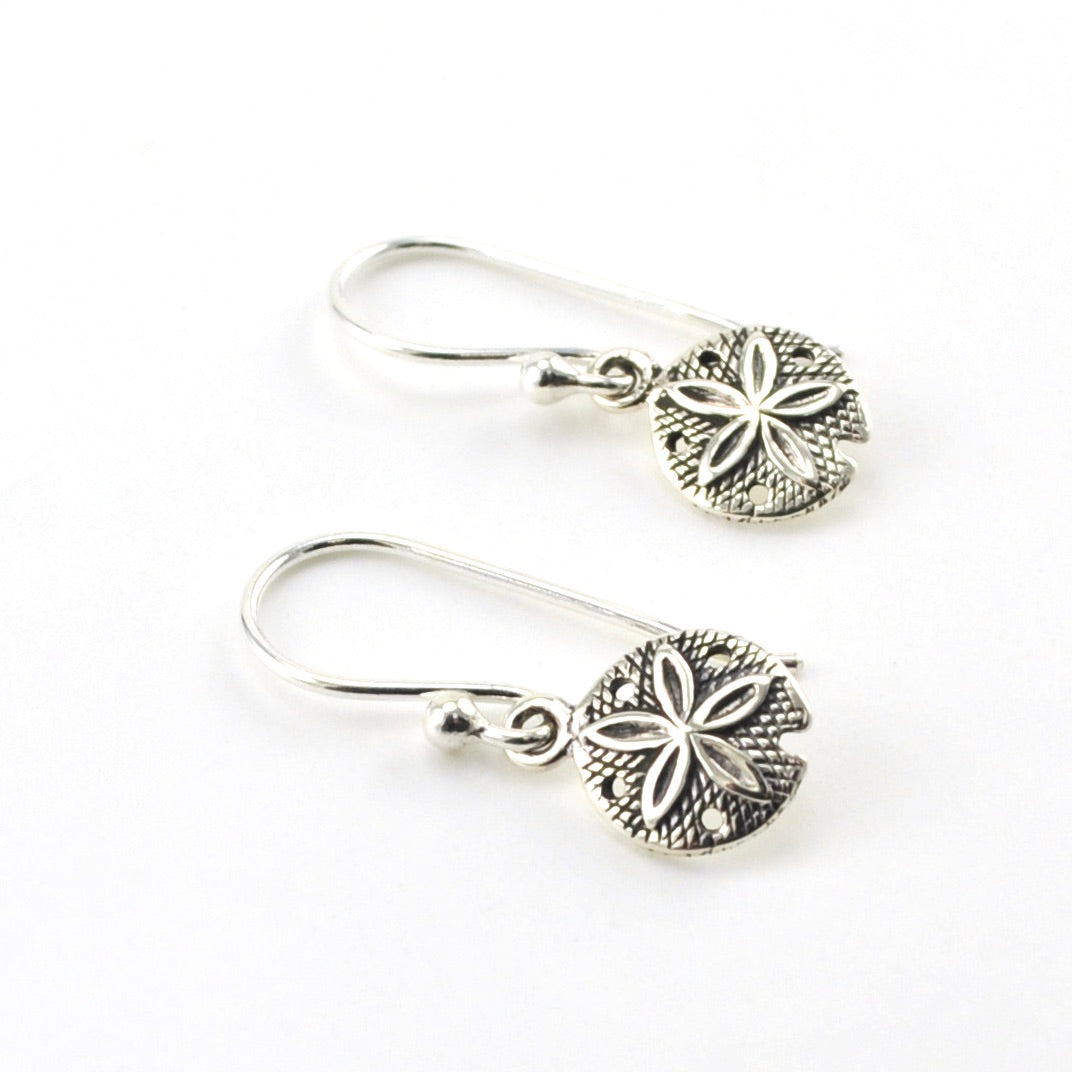 Bejeweled Sterling Silver Sand Dollar Small Dangle Earrings