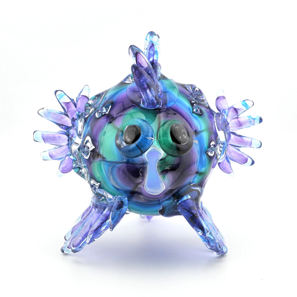 Glass Puffer Fish Aqua Green and Purple
