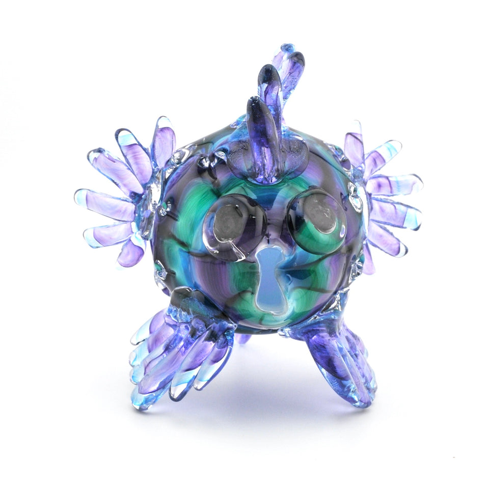 Mini Aqua Green and Purple Glass Puffer Fish