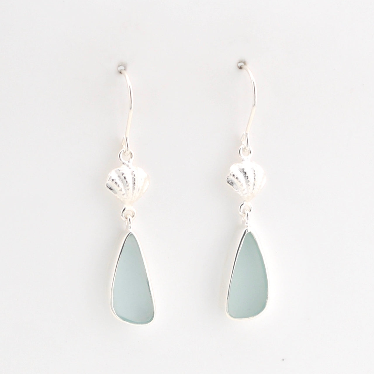 Sterling Silver Seashell Aqua Sea Glass Earrings