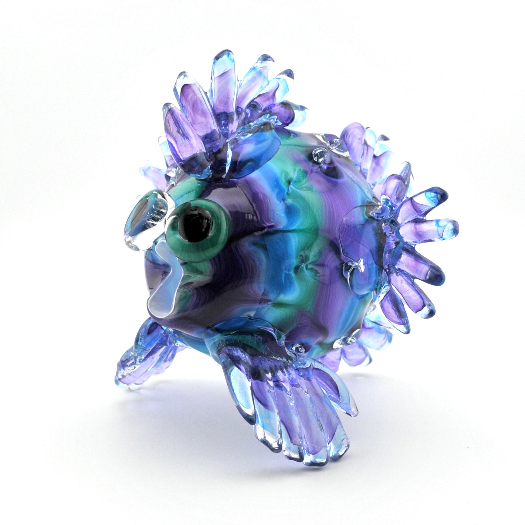 Glass Puffer Fish Aqua Green and Purple