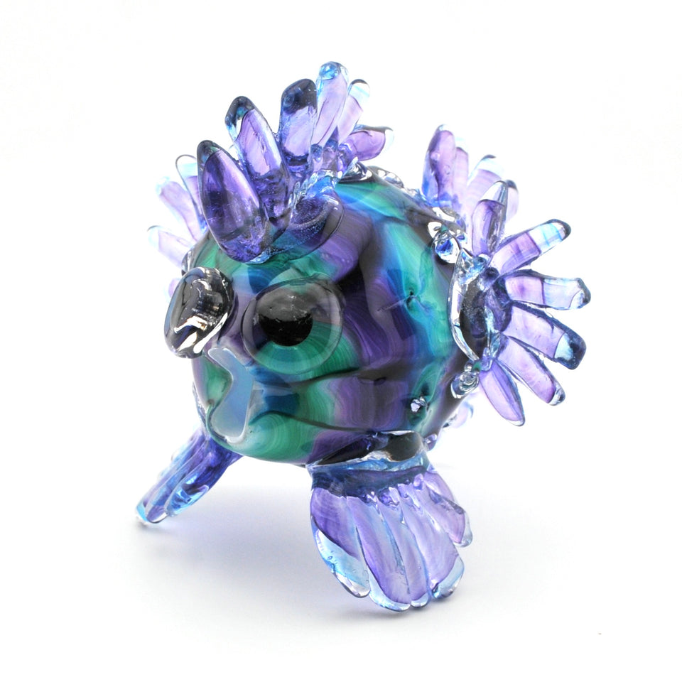 Mini Aqua Green and Purple Glass Puffer Fish