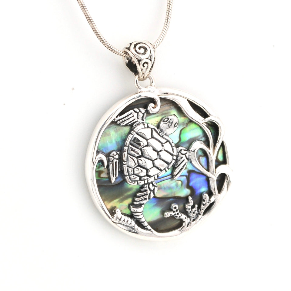 Sterling Silver Abalone Sea Turtle Pendant