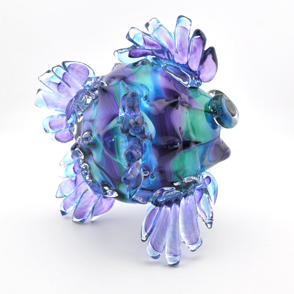 Glass Puffer Fish Aqua Green and Purple