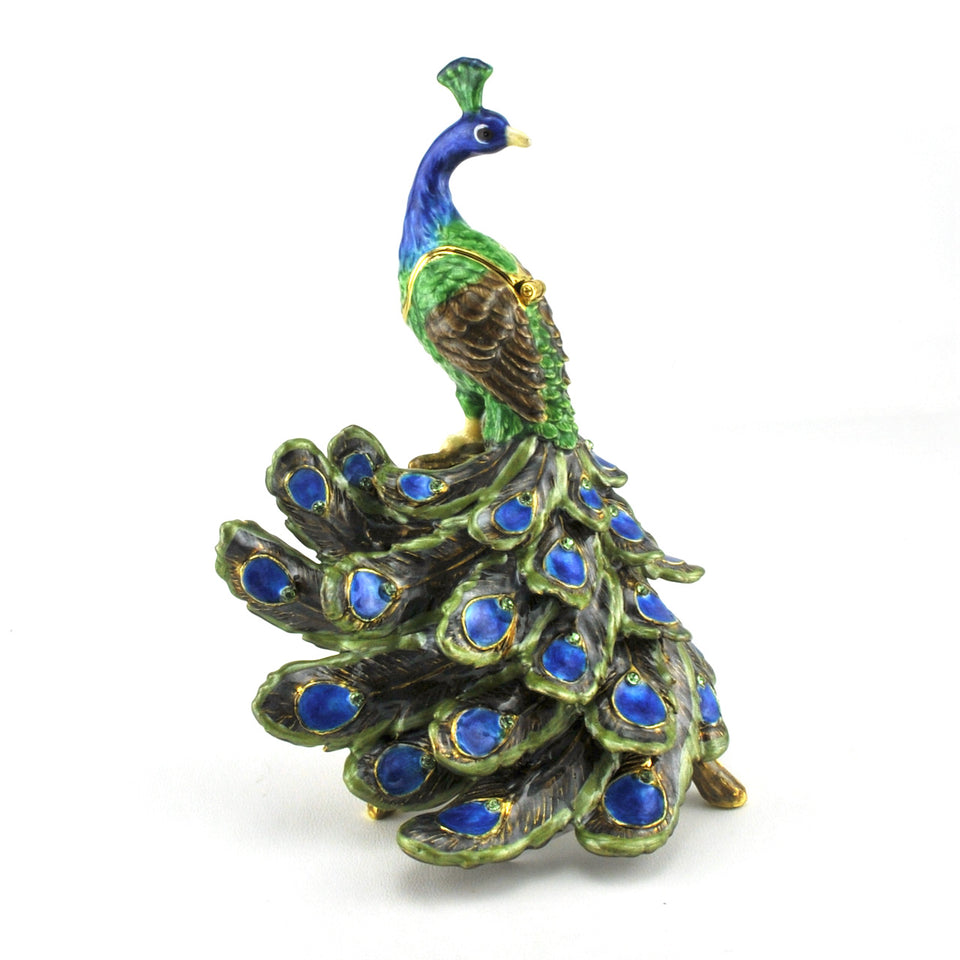 Stunning Peacock Enamel Box with Matching Necklace