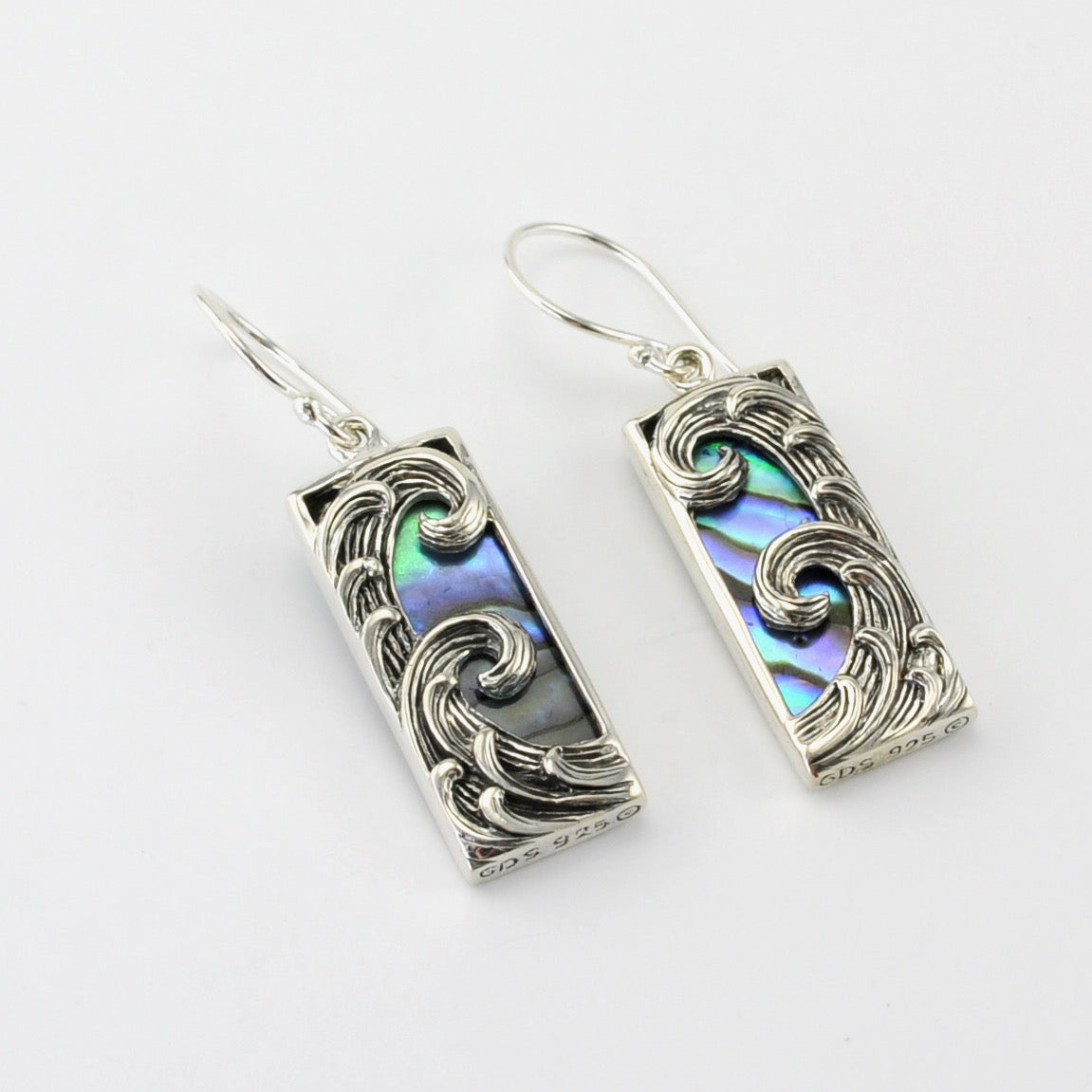 Sterling Silver Abalone Rectangle Wave Earrings