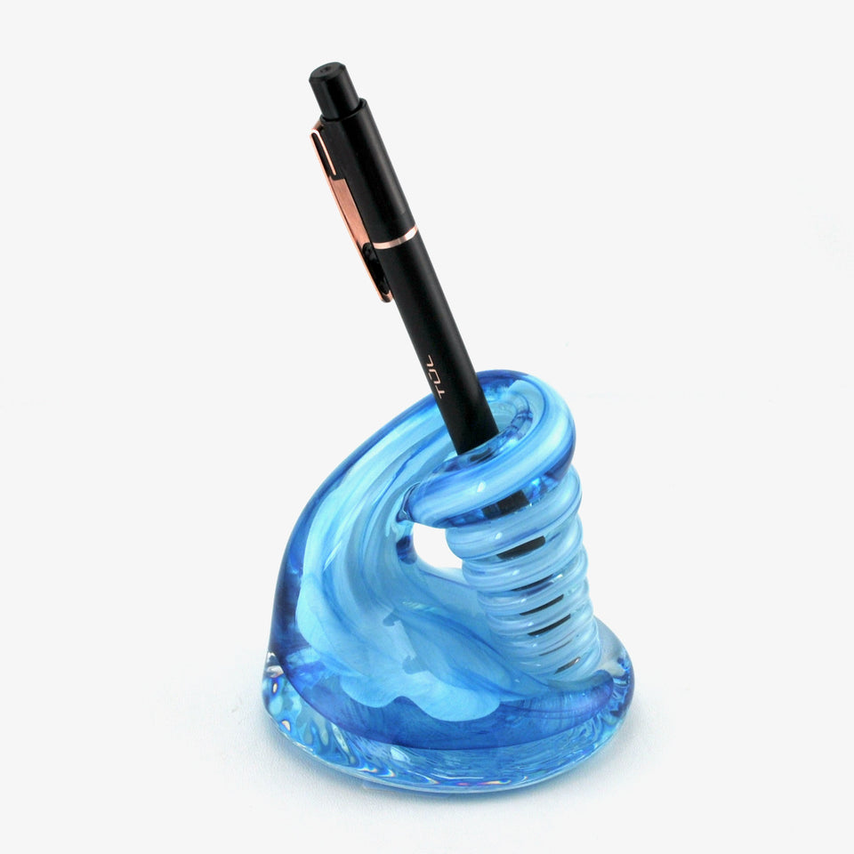 Aqua and White Glass Pen Holder